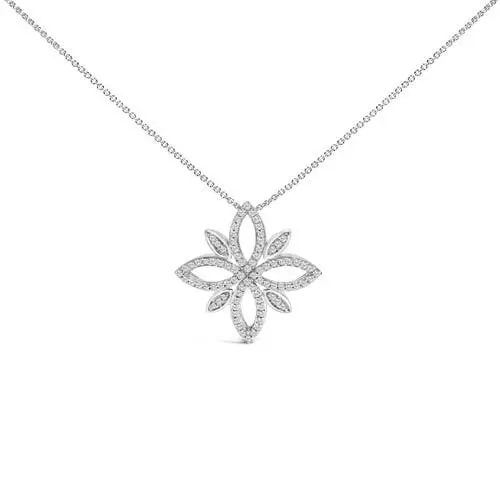 HAUS OF BRILLIANCE Sterling 1/2 Cttw Diamond Floral Cross Pendant Necklace - Silver