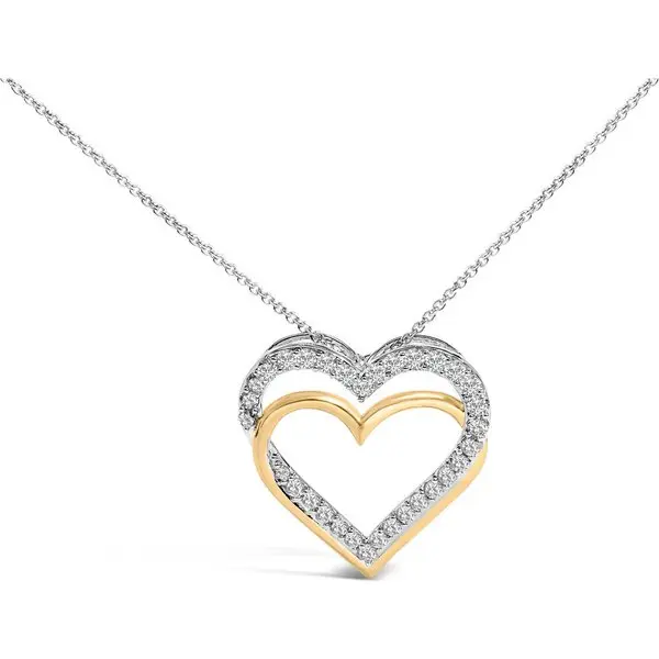 HAUS OF BRILLIANCE 14k Yellow Gold Plated Sterling Silver 1.00 Cttw Diamond Double Heart Pendant Necklace - Yellow Gold Over Silver