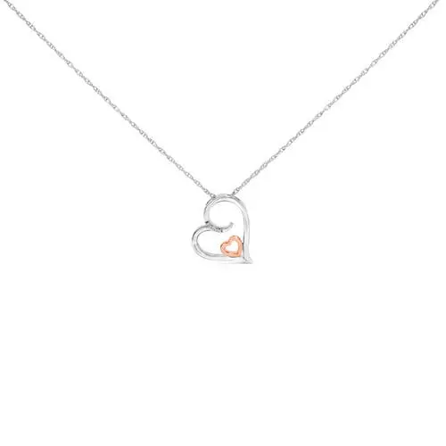 HAUS OF BRILLIANCE 14k Rose Gold Plated Sterling Silver Diamond Accent Heart Pendant Necklace - White Gold Over Silver