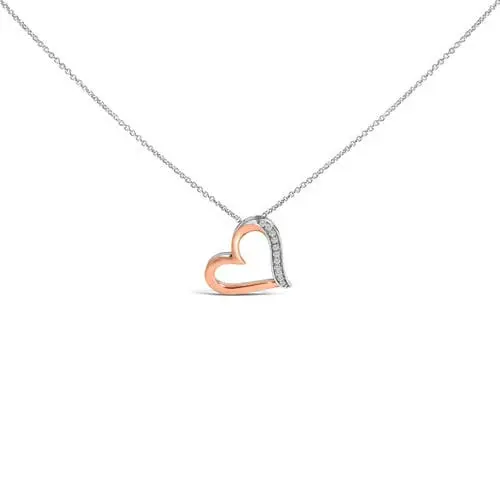 HAUS OF BRILLIANCE 14k Rose Gold Plated Sterling Silver 1/10 Cttw Diamond Open Heart Pendant Necklace - White Gold Over Silver
