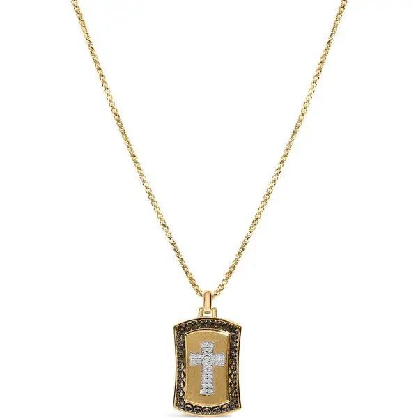 HAUS OF BRILLIANCE 14k Yellow Gold-plated Sterling Silver Diamond Cross Dog Tag Pendant Necklace - Yellow Gold Over Silver
