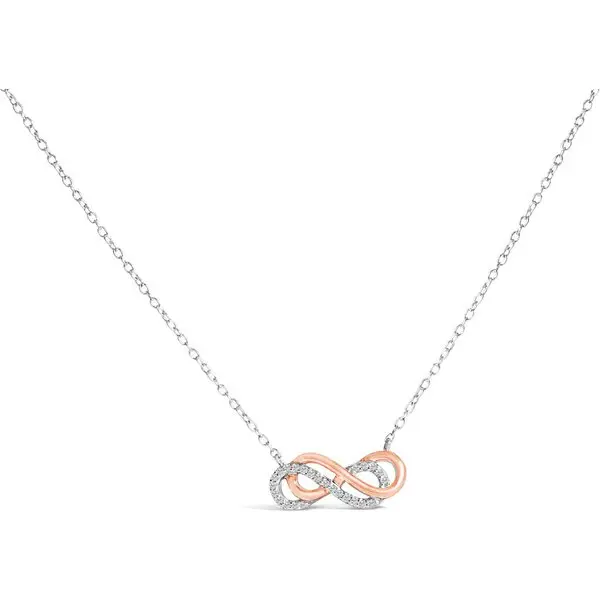 HAUS OF BRILLIANCE 14k Rose Gold Plated Sterling Silver Diamond Double Infinity Pendant Necklace - White Gold Over Silver