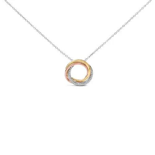HAUS OF BRILLIANCE Tri-tone Sterling 0.20ctw Diamond Interlocking Circle Pendant Necklace - Silver