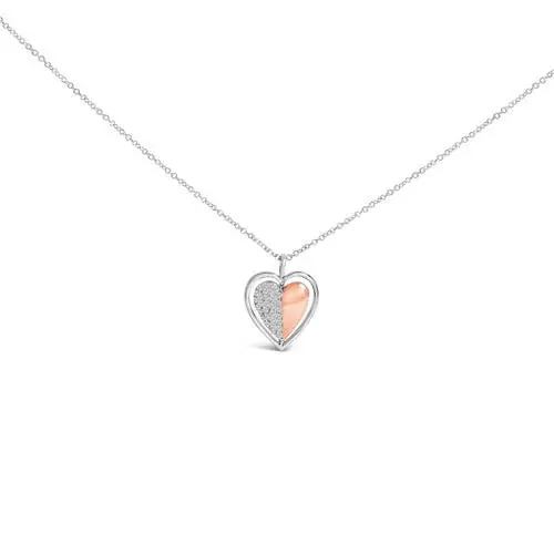 HAUS OF BRILLIANCE 10k Rose Gold Plated Sterling Silver 0.20 Cttw Diamond Heart Pendant Necklace - White Gold Over Silver