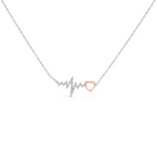 HAUS OF BRILLIANCE 14k Rose Gold Plated Silver Diamond Accent Zig Zag Heart Necklace - White Gold Over Silver