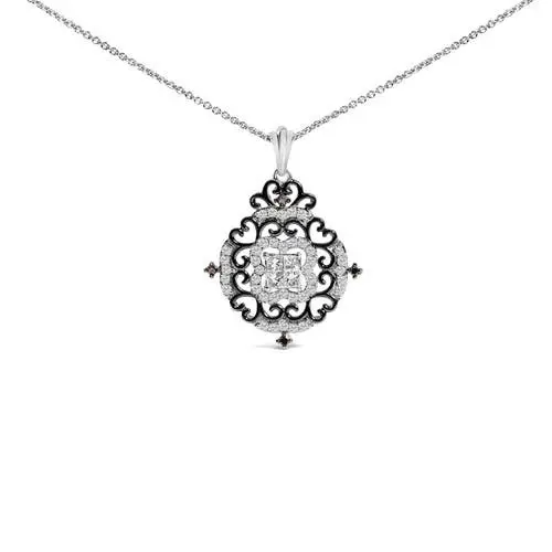 HAUS OF BRILLIANCE Black Rhodium Plated Sterling 3/4 Cttw Diamond Ornate Medallion Pendant Necklace - Silver