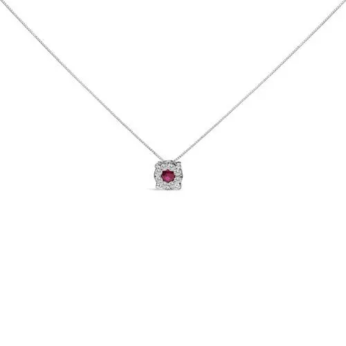 HAUS OF BRILLIANCE 14k Red Ruby And 1/3 Cttw Diamond Halo Pendant Necklace - White Gold