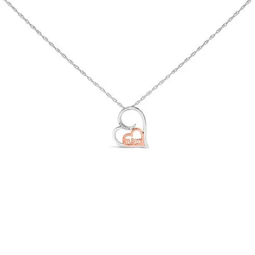 HAUS OF BRILLIANCE 14k Rose Gold Plated Sterling Silver Diamond Accent Mom Heart Pendant Necklace - White Gold Over Silver