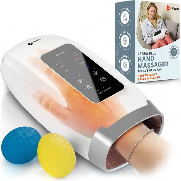 LIFEPRO Legra Plus Hand Massager With Heat And Compression Finger, Wrist - 6 Modes White