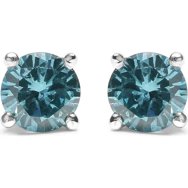 HAUS OF BRILLIANCE 14k Gold 1/2 Ct Aqua Blue Diamond Stud Earrings - White
