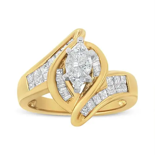HAUS OF BRILLIANCE 14k Gold 1 1/4 Cttw Multi Shaped Diamond Marquise Shaped Ring - Yellow Gold