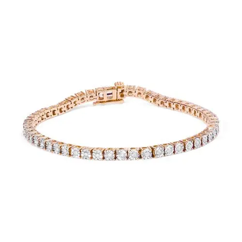 HAUS OF BRILLIANCE 1.0 Cttw Rustic Diamond Tennis Bracelet - Rose Gold Over Silver