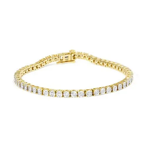 HAUS OF BRILLIANCE 1.0 Cttw Rustic Diamond Tennis Bracelet - Yellow Gold Over Silver