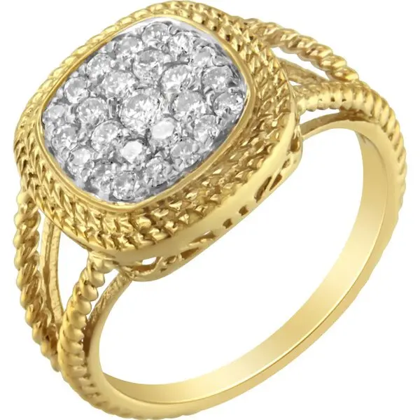 HAUS OF BRILLIANCE 10k Yellow Gold Plated Silver 1/2 Ctw Diamond Cushion Split Shank Cocktail Ring - Yellow Gold Over Silver