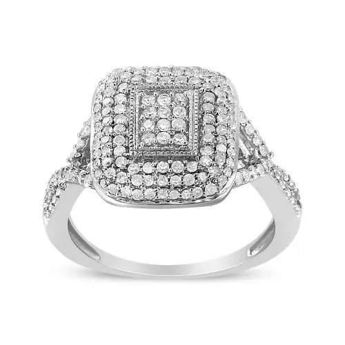 HAUS OF BRILLIANCE 1/2 Cttw Round-cut Diamond Cluster Cushion Ring - Silver