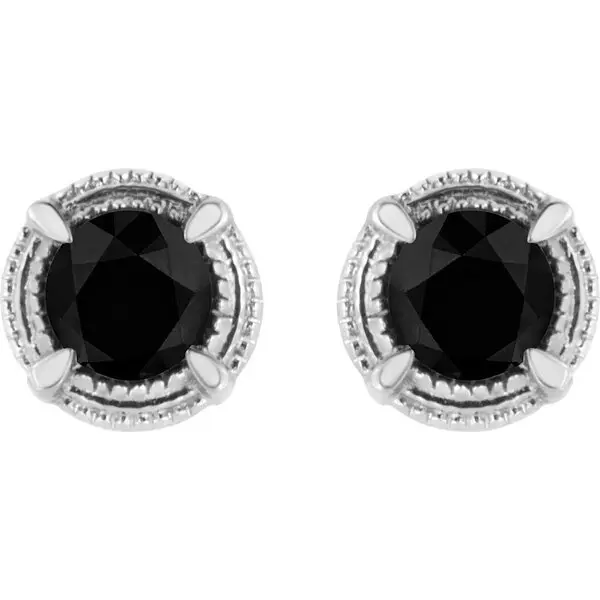 HAUS OF BRILLIANCE Silver 1/4 Ct Treated Colored Diamond Solitaire Milgrain Stud Earrings - Black Diamond