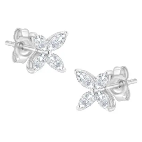 HAUS OF BRILLIANCE 14k Gold 1/2 Ct Marquise Diamond 8 Stone Floral Leaf Stud Earrings - White