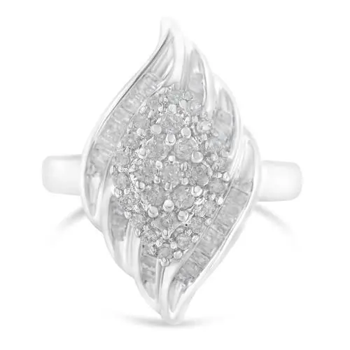 HAUS OF BRILLIANCE 3/4 Cttw Diamond Stair-stepped Cluster Waterfall Cocktail Ring - Silver