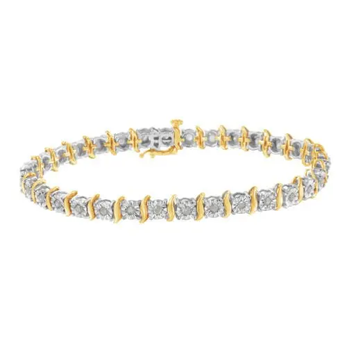 HAUS OF BRILLIANCE 1.0 Cttw Diamond S-curve Link Tennis Bracelet - Yellowwhite Gold Over Silver