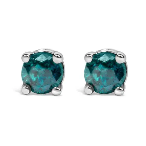 HAUS OF BRILLIANCE Silver 0.15 Ct Blue Or Classic Stud Earrings - Blue Diamond