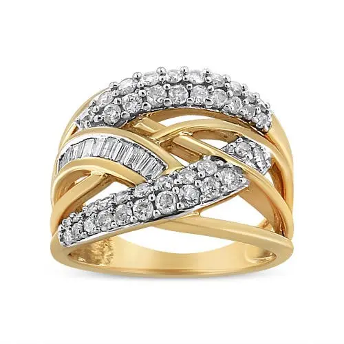 HAUS OF BRILLIANCE 10k Gold 1.0 Cttw Diamond Multirow Interwoven Cocktail Ring - Yellow Gold