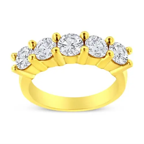 HAUS OF BRILLIANCE 14k Gold Over Silver 2.0 Cttw Diamond 5 Stone Wedding Band Ring - Yellow Gold Over Silver