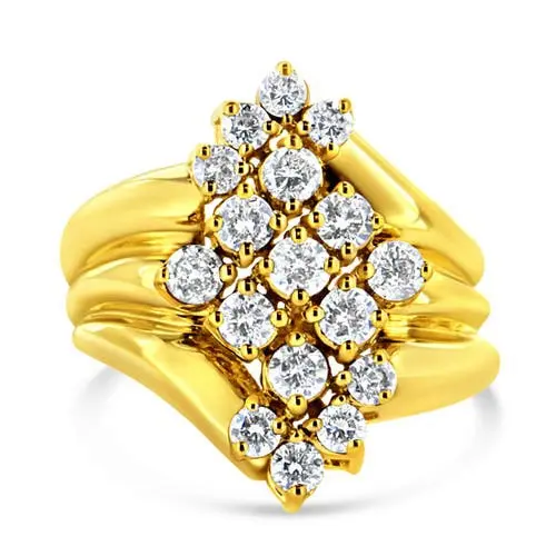 HAUS OF BRILLIANCE 10k Gold 1 1/2 Cttw Diamond Cluster Tapered Shank Cocktail Ring - Yellow Gold