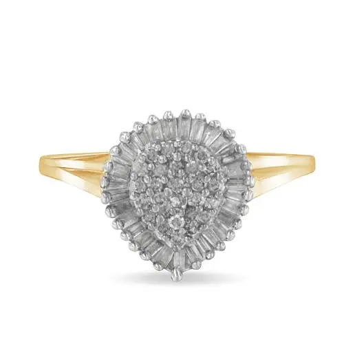 HAUS OF BRILLIANCE 10k Gold 1/2 Cttw Diamond Domed Pavé Cluster Halo Cocktail Ring - Yellow Gold
