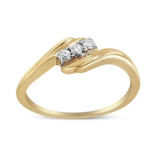 HAUS OF BRILLIANCE 10k 1/10 Cttw Diamond Three-stone Bypass Ring - Yellow Gold Over Silver