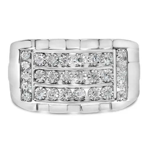 HAUS OF BRILLIANCE 1/4 Cttw Diamond Three Row Channel Band Ring - Silver