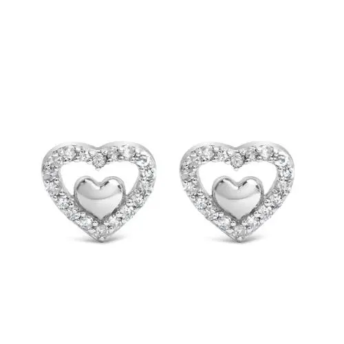 HAUS OF BRILLIANCE Silver 1/6 Cttw Open Double Heart Stud Earrings - Diamond