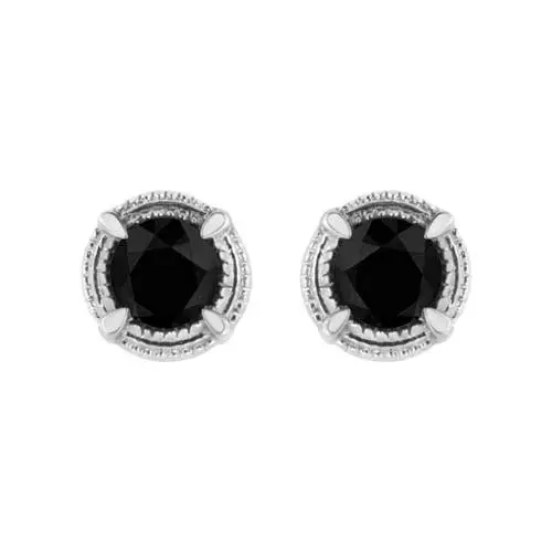 HAUS OF BRILLIANCE Silver 1/2 Ct Treated Color Diamond Solitaire Milgrain Stud Earrings - Black Diamond