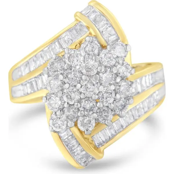 HAUS OF BRILLIANCE 10k Gold 3 Ctw Round And Baguette Diamond Cluster Ring - Yellow Gold