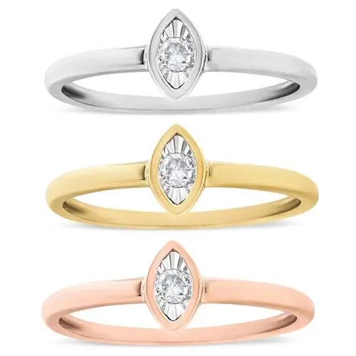 HAUS OF BRILLIANCE 14k Gold Over Silver 1/6 Ctw Diamond Marquise Shape Stackable Promise Ring Set - Yellow Gold Over Silver