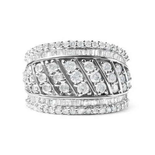 HAUS OF BRILLIANCE 2.00 Cttw Diamond Fashion Multi Row Cocktail Ring - Silver