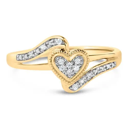 HAUS OF BRILLIANCE 14k Yellow Gold Plated Silver Diamond Accent Filigree Heart Promise Ring - Yellow Gold Over Silver