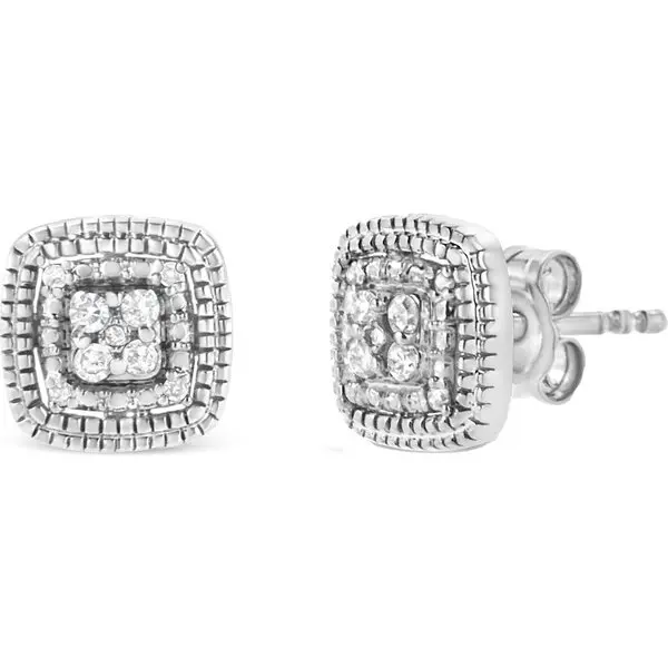 HAUS OF BRILLIANCE Silver 1/10 Cttw Diamond Square Shape With Milgrain Halo Stud Earrings - White