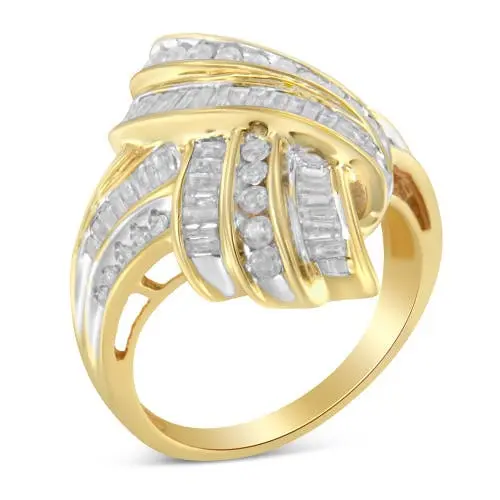 HAUS OF BRILLIANCE 10k Gold Over Silver 1.0cttw Diamond Knot Channel Statement Ring - Yellow Gold Over Silver