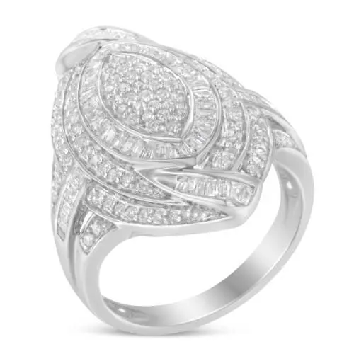 HAUS OF BRILLIANCE 1-1/8 Cttw Diamond Cluster Triple Halo Knot Cocktail Ring - Silver