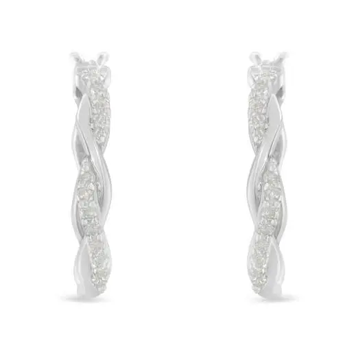 HAUS OF BRILLIANCE Silver 1/4 Ct Pave Diamond Twisted Spiral Hoop Earring - White