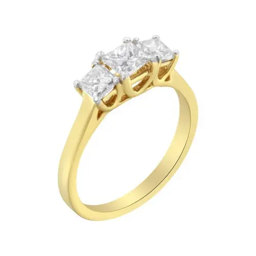 HAUS OF BRILLIANCE 10k Princess-cut Diamond Three Stone Band Ring - Yellow Gold