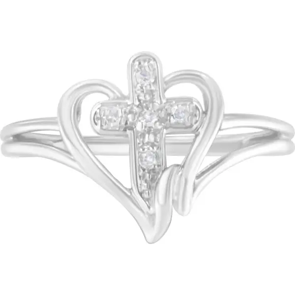 HAUS OF BRILLIANCE 10k Diamond-accented Cross And Heart Fashion Ring - White Gold