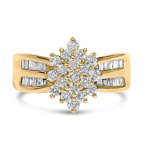 HAUS OF BRILLIANCE 10k Gold 1.0 Cttw Diamond Floral Cluster Band Statement Ring - Yellow Gold