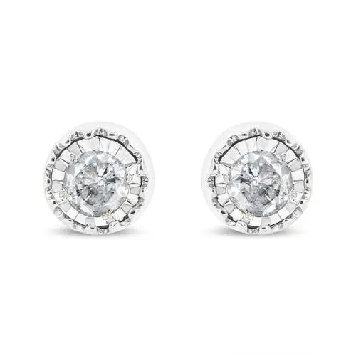 HAUS OF BRILLIANCE Silver Miracle Set 3/8 Cttw Diamond Stud Earrings - White