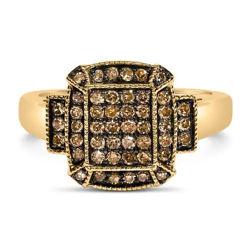 HAUS OF BRILLIANCE 10k Yellow Gold Plated Silver 1/2 Cttw Champagne Diamond Step Up Ring - Yellow Gold Over Silver
