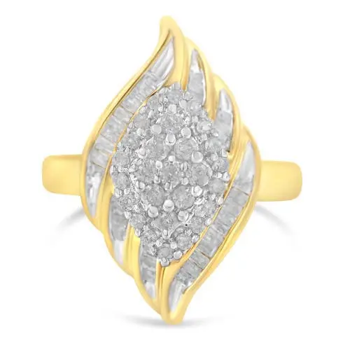 HAUS OF BRILLIANCE 10k Yellow Gold Plated Silver 3/4 Cttw Diamond Cocktail Ring - Yellow Gold Over Silver