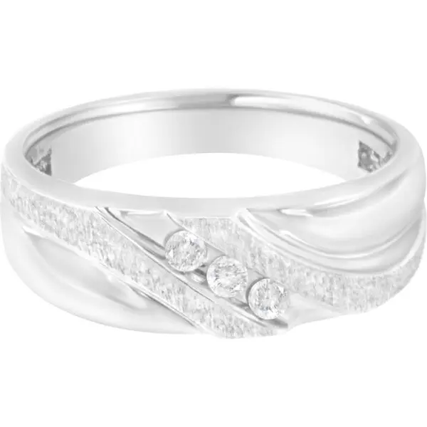 HAUS OF BRILLIANCE 10k 1/10 Cttw Diamond Three Stone Wedding Band Ring - White Gold