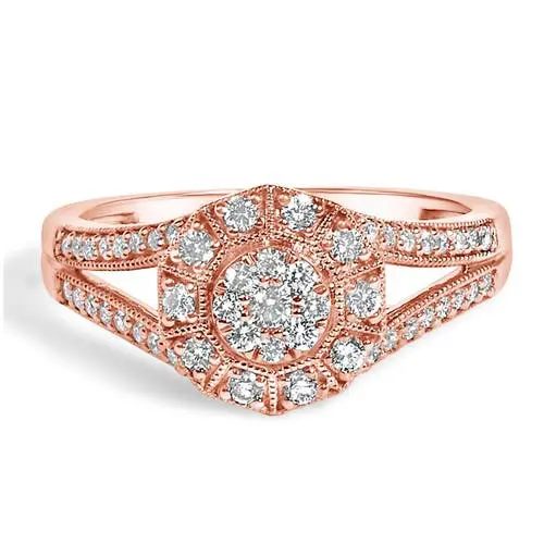 HAUS OF BRILLIANCE 14k Gold Over Silver 1/2 Cttw Diamond Halo Cluster Cocktail Ring - Rose Gold Over Silver