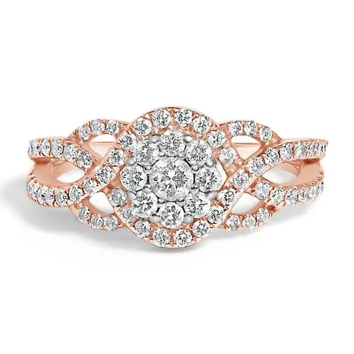 HAUS OF BRILLIANCE 10k Gold 3/4 Cttw Diamond Floral Cluster Head Cocktail Ring - Rose Gold