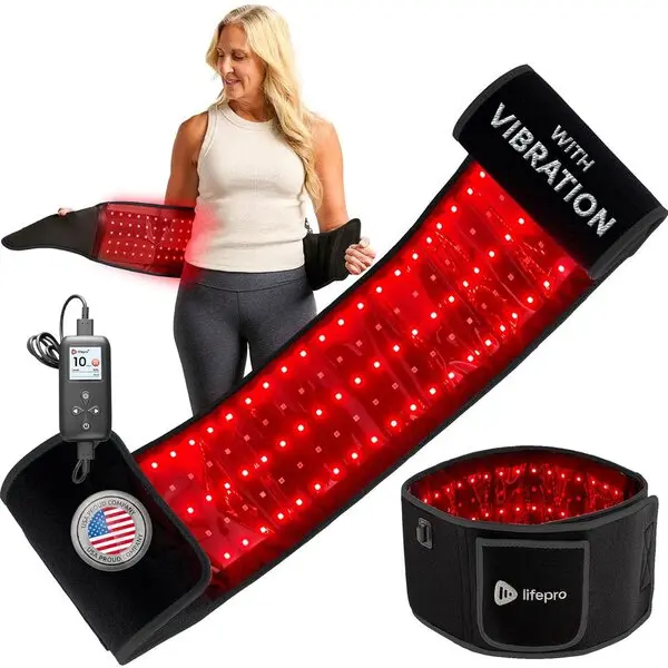 LIFEPRO Alevared Pro Red Light Therapy Belt Triple Chip Leds 660nm & 850nm Wavelengths Infrared Light For Body With Vibration - Pro Black